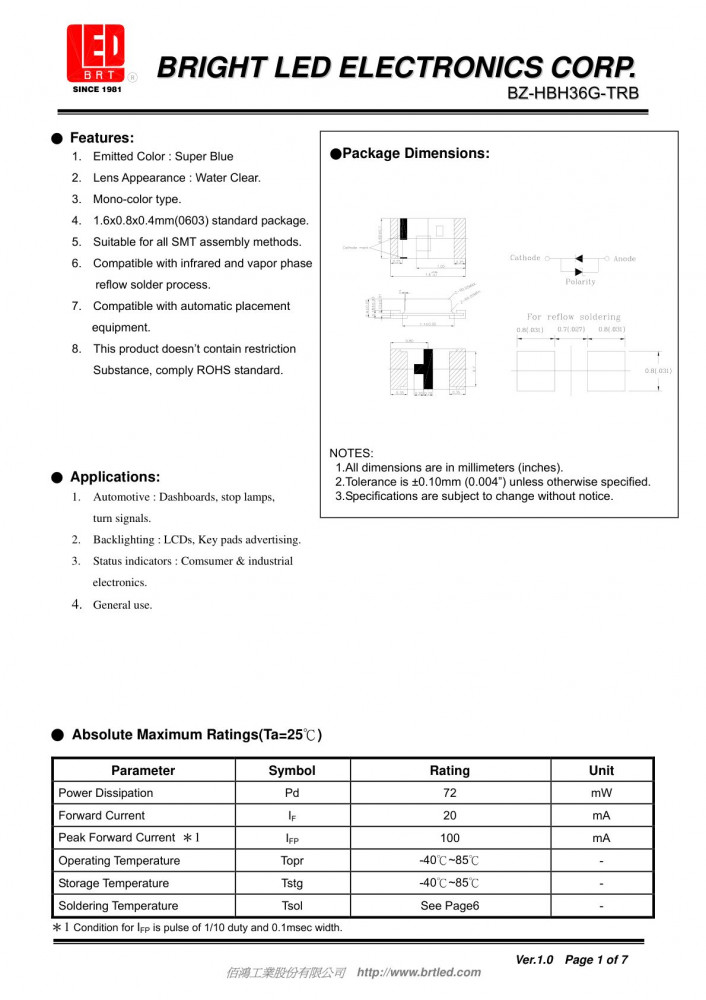 BZ-HBH36G-TRB datasheet page 1