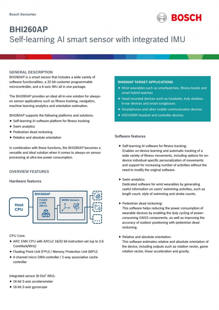 BHI260AP technical document page 1