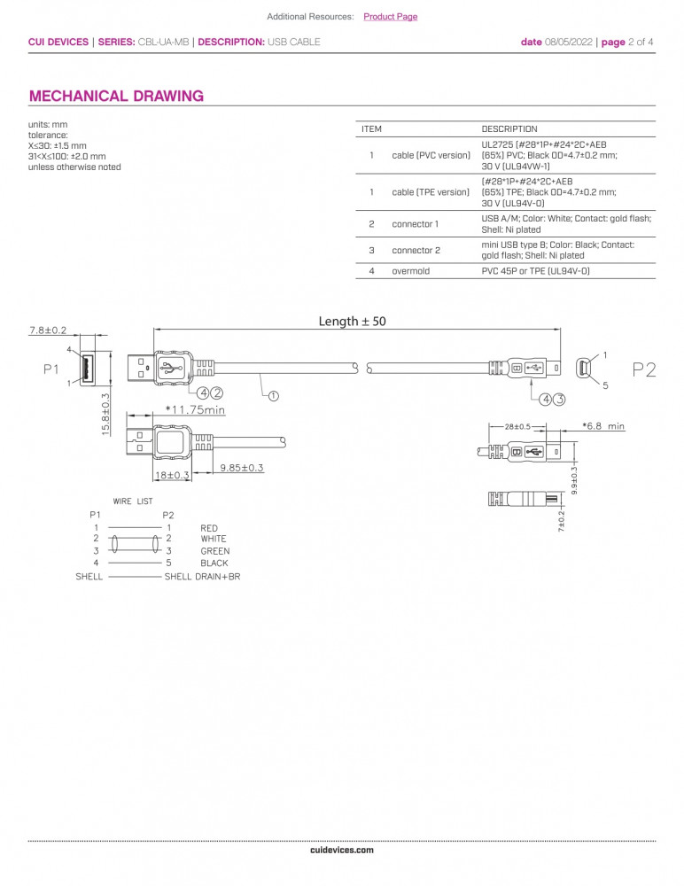 CBL-UA-MB-10GT technical document page 2