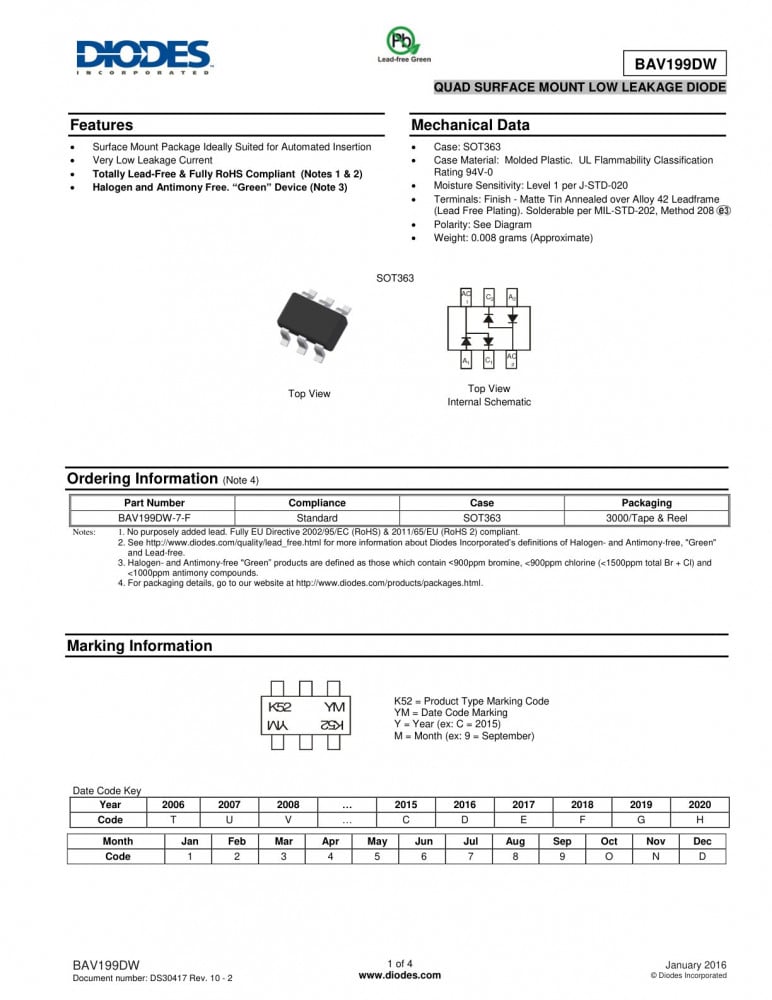 BAV199DW-7-F datasheet page 1