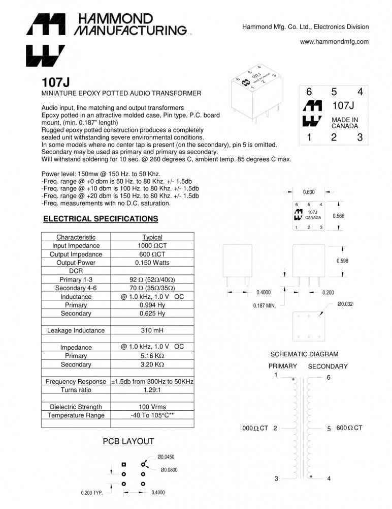 Hammond 107J datasheet page 1