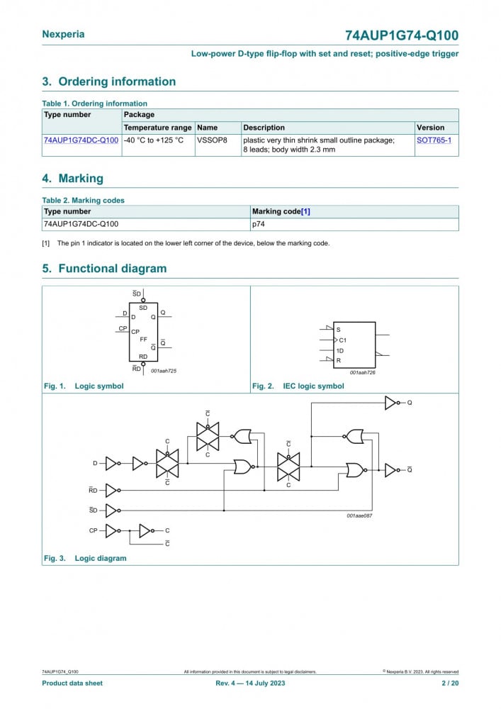 74AUP1G74-Q100 datasheet page 2