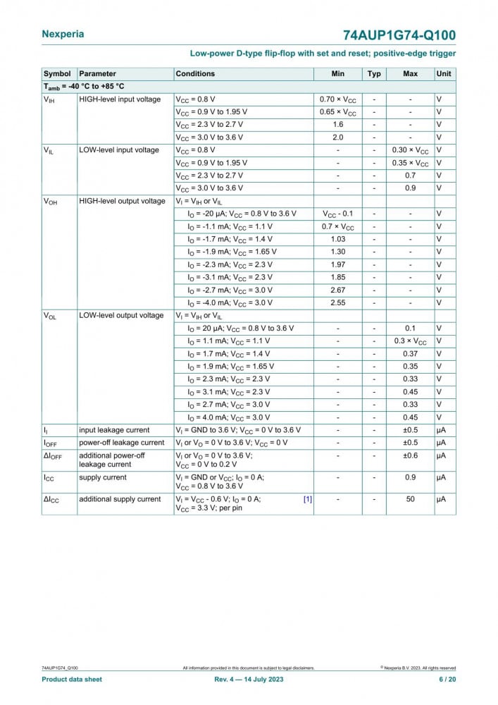 74AUP1G74-Q100 datasheet page 6