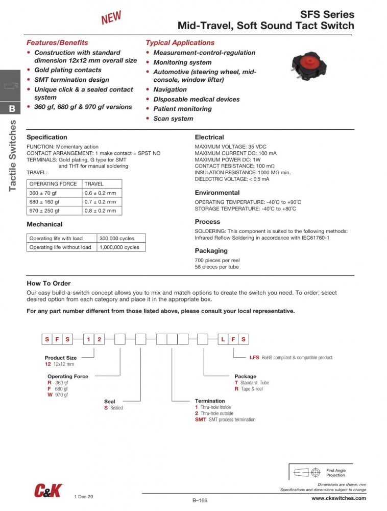 C&K SFS12RSSMTR LFS technical document page 1