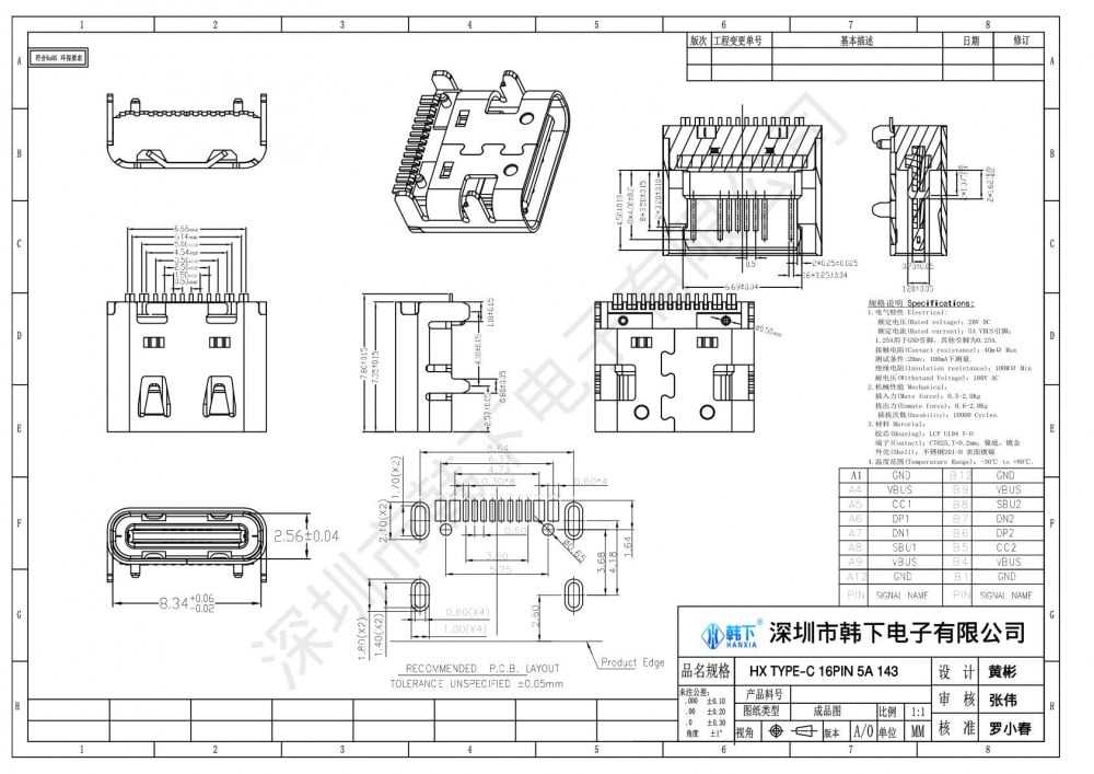 HX TYPE-C 16PIN 5A 143 approval specification page 1