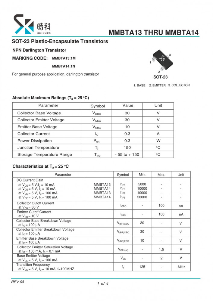 MMBTA14 datasheet page 1