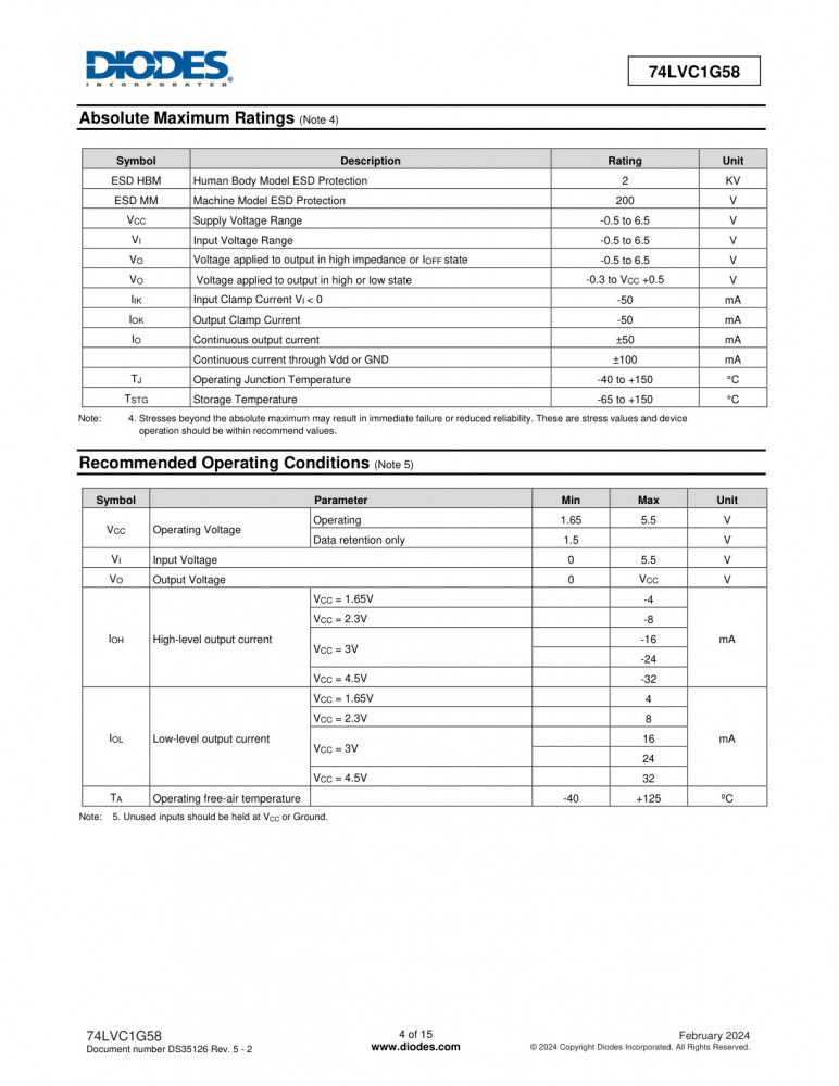 74LVC1G58FW4-7 datasheet page 4