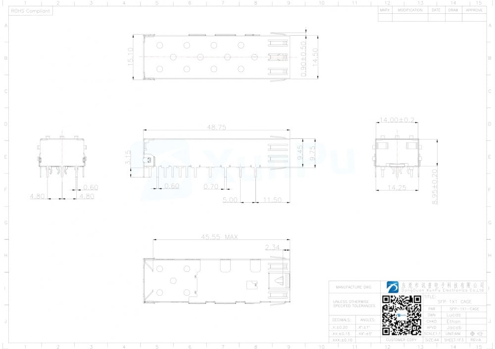 SFP-1X1-CAGE technical drawing page 1