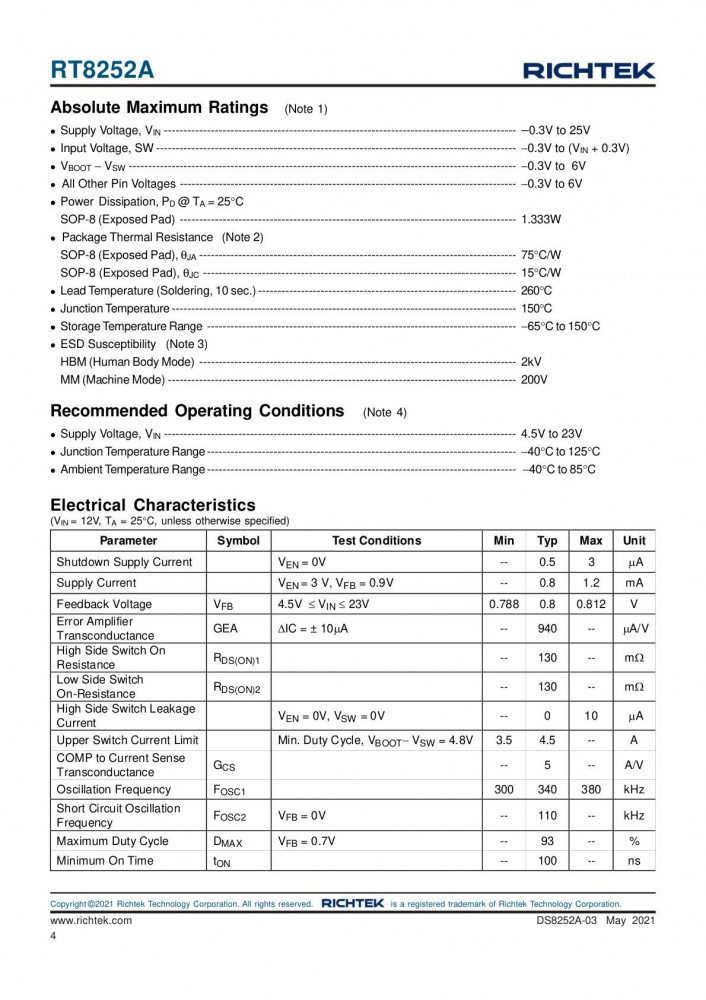 RT8252A datasheet page 4