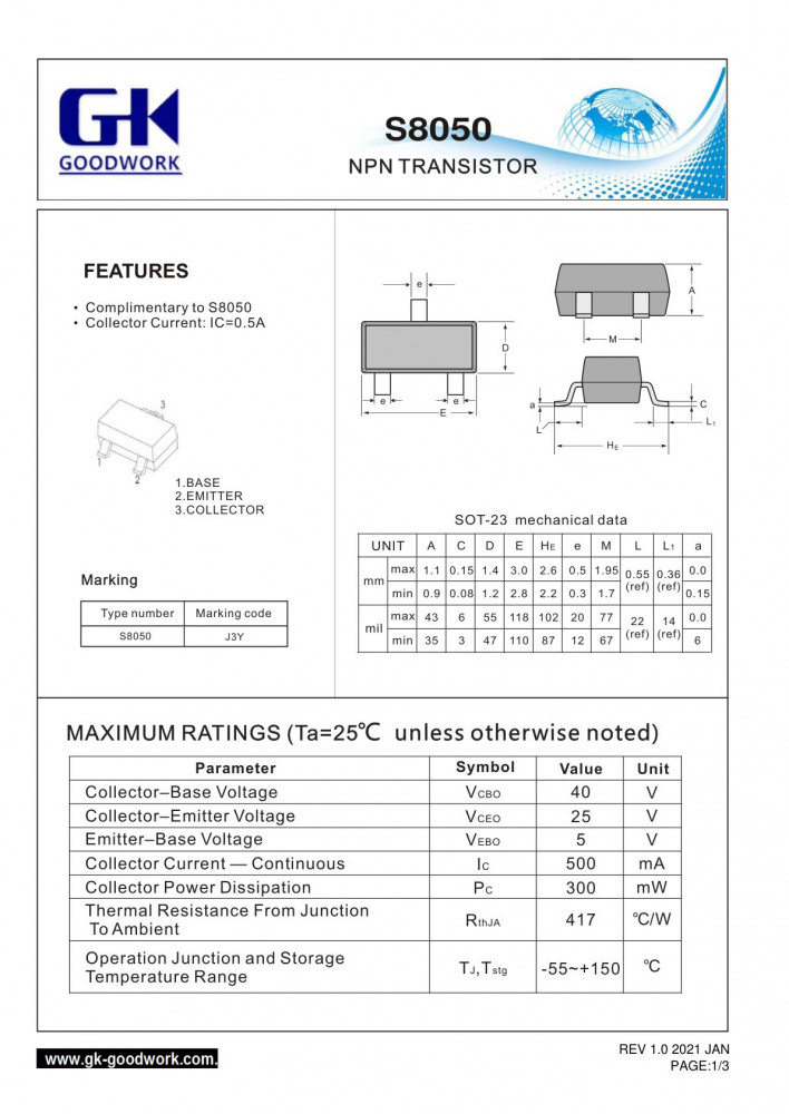 GOODWORK S8050 datasheet page 1