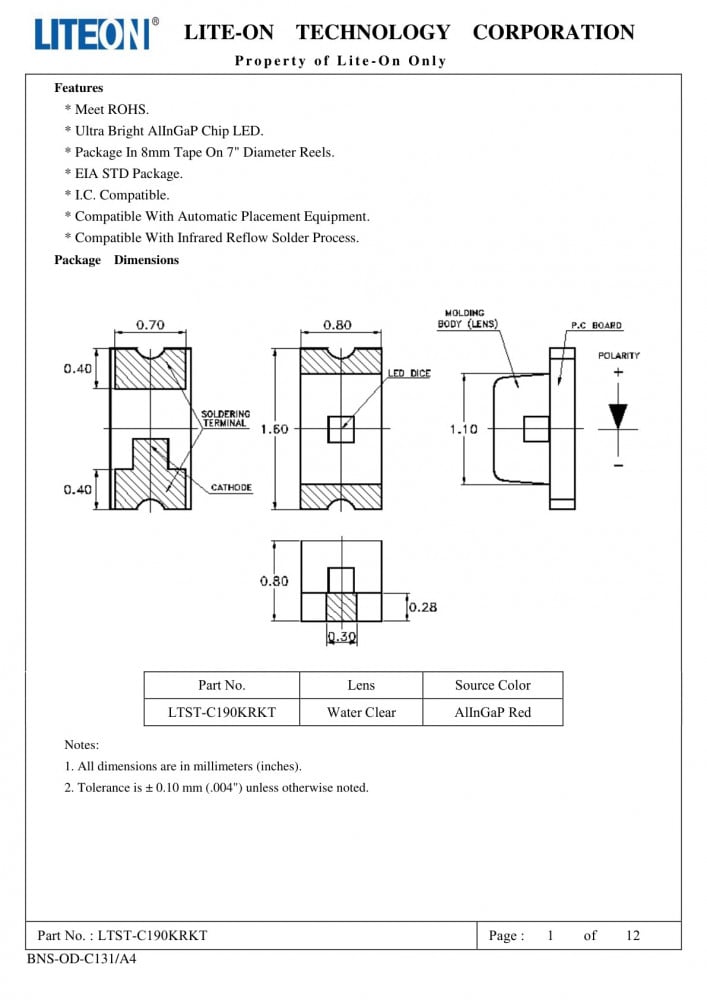 LTST-C190KRKT datasheet page 2