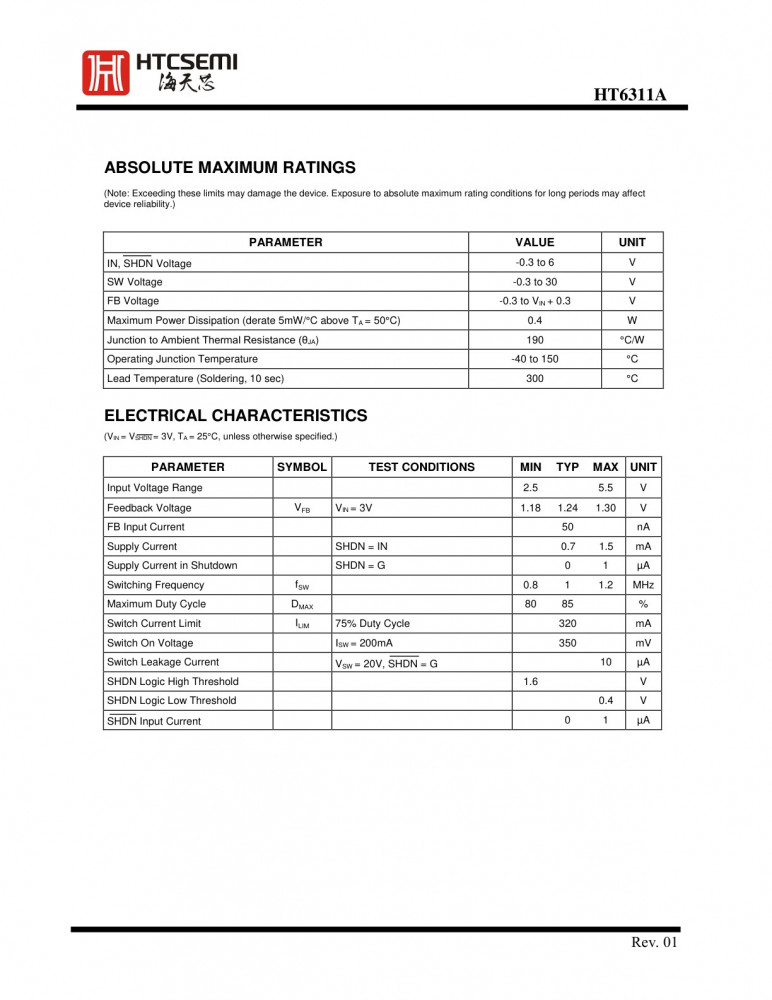 HT6311ARTZ datasheet page 3