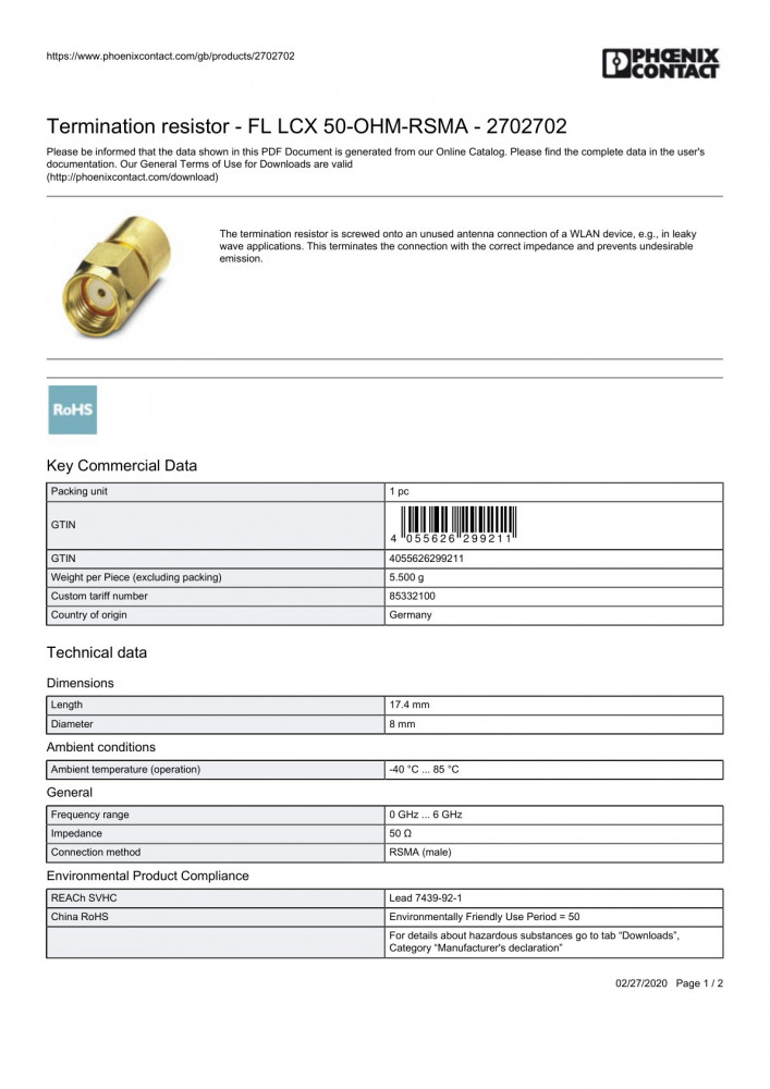 Phoenix Contact 2702702 product document page 1
