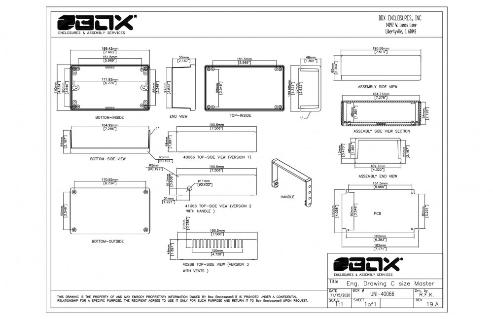 UNI-40166 enclosure technical drawing image