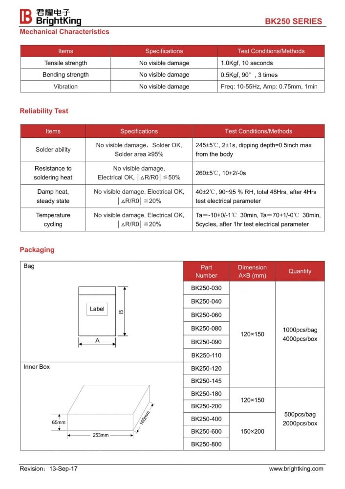 BK250 PTC datasheet page 5