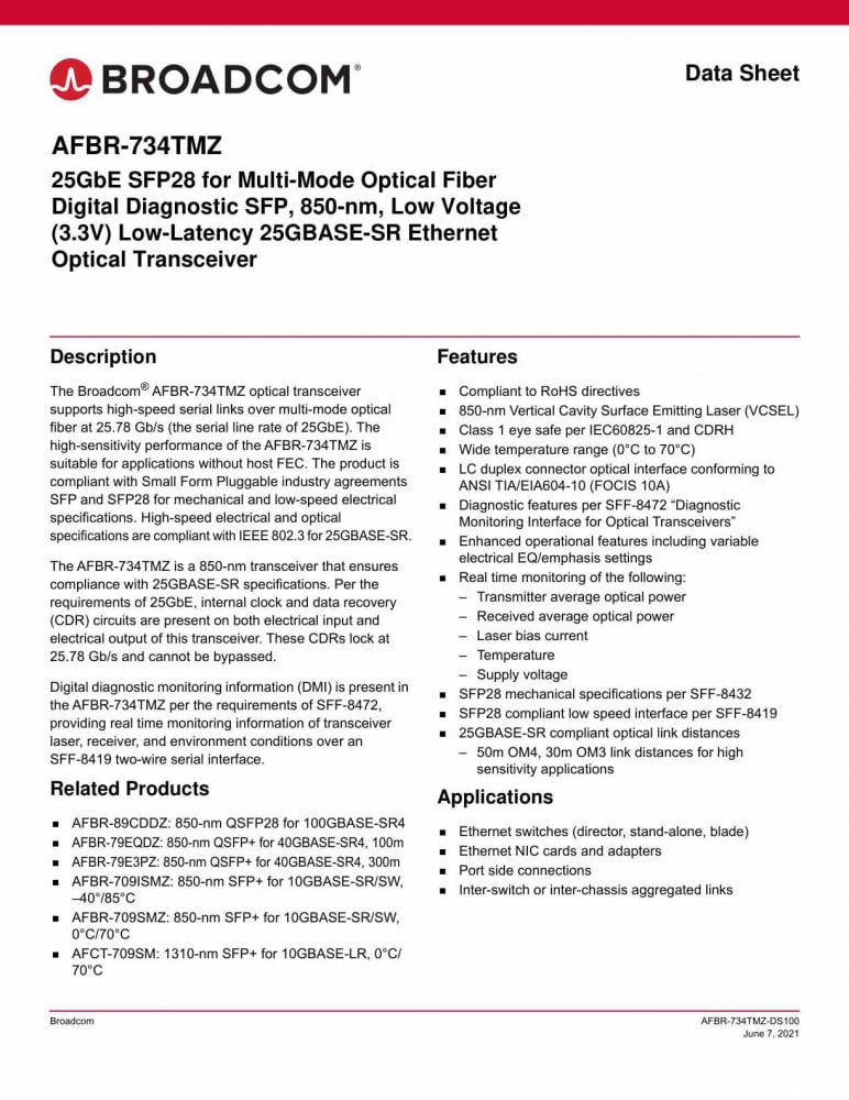 AFBR-734TMZ datasheet page 1