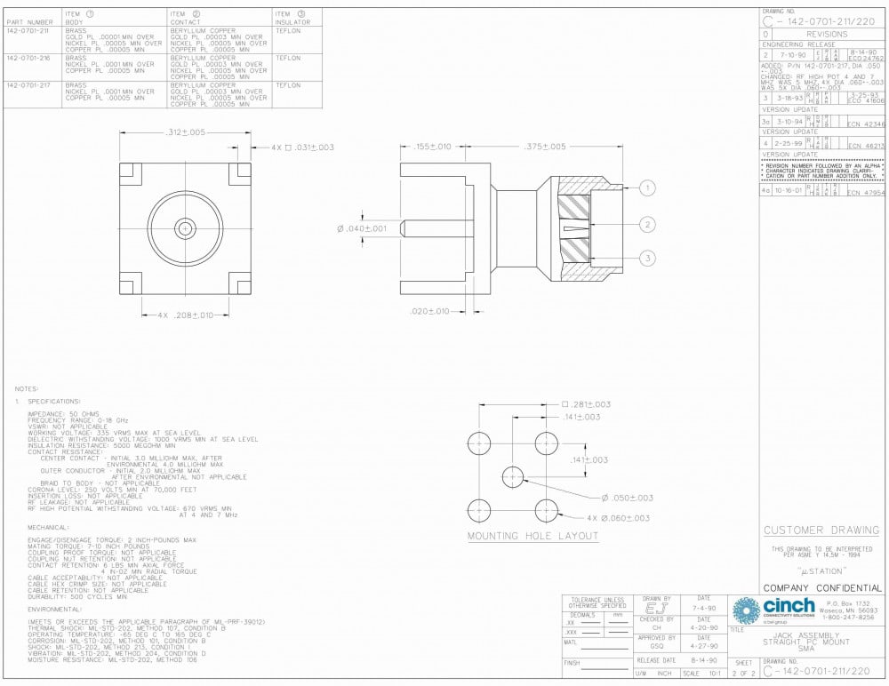 Bel Fuse 142-0701-211 technical document page