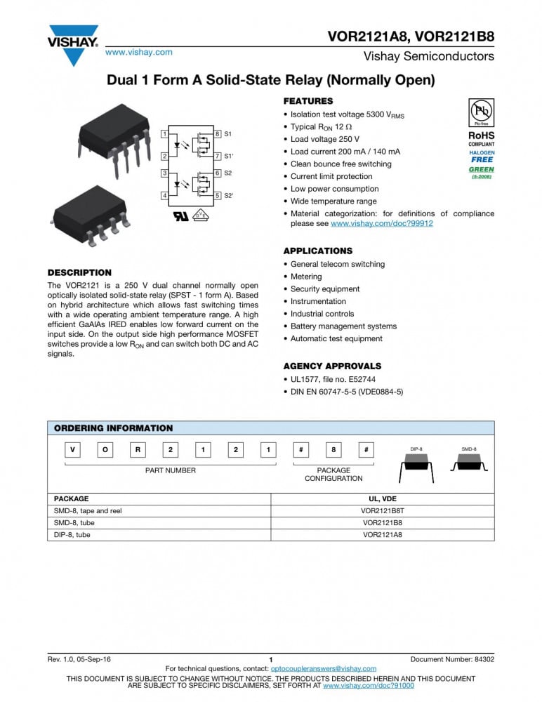 VOR2121A8 datasheet page 1