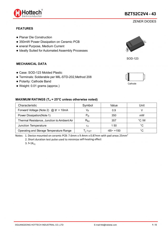 BZT52C4V7 datasheet page 1