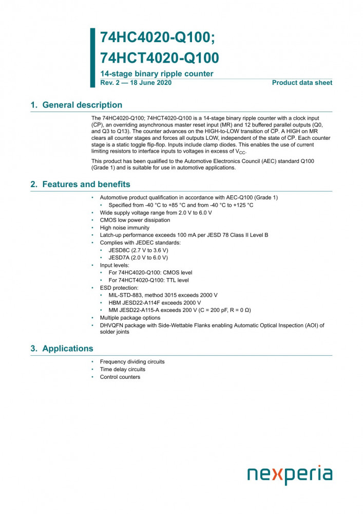 74HCT4020PW-Q100118 datasheet page 1