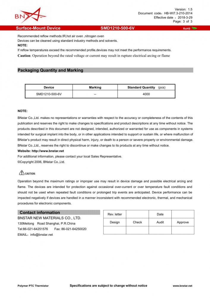 BNstar SMD1210-500-6V datasheet page 3