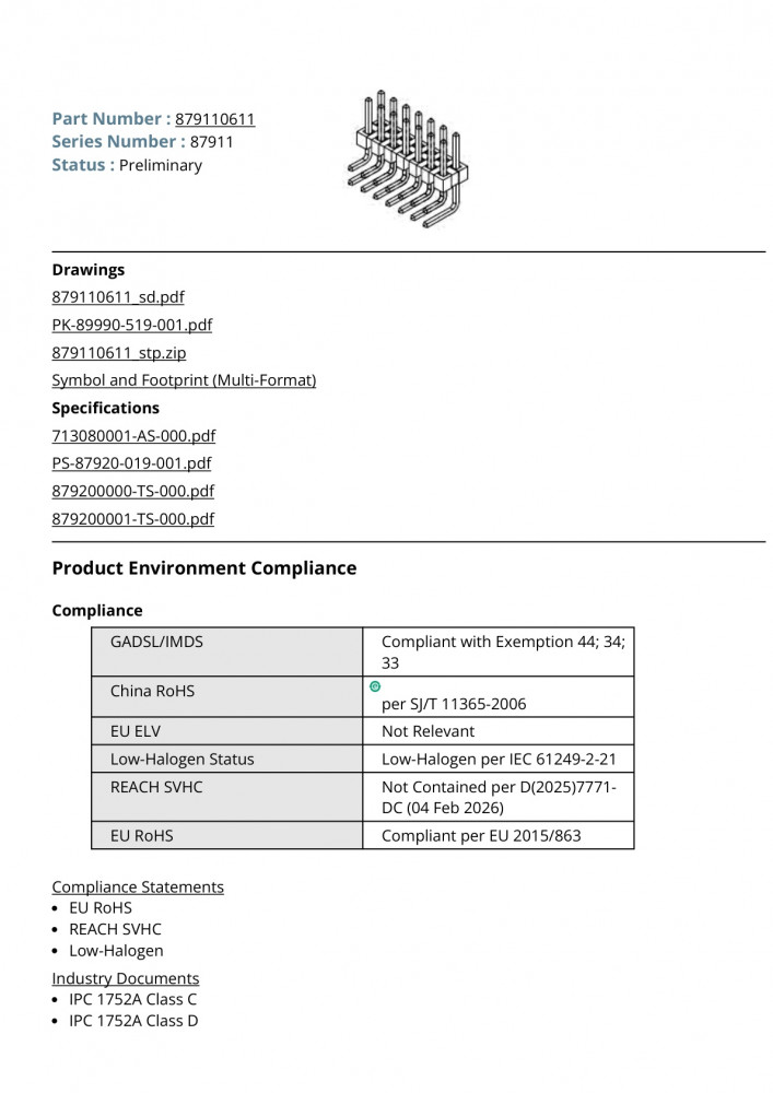 MOLEX 879110611 technical document image 1
