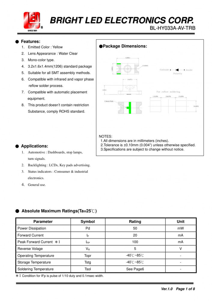 BL-HY033A-AV-TRB datasheet page 1