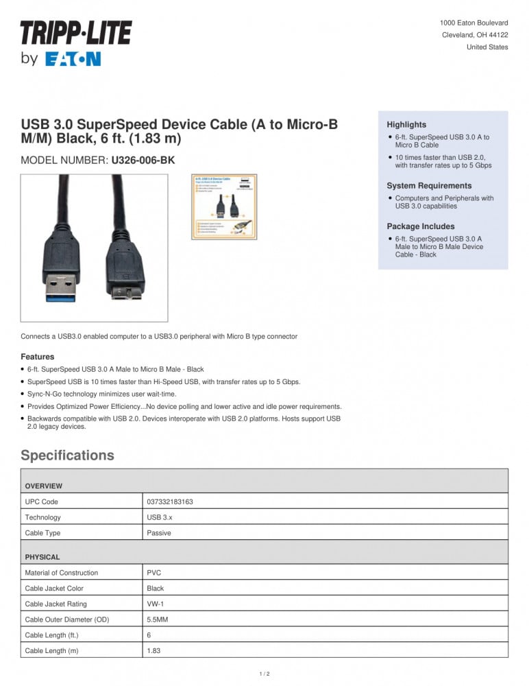 EATON U326-006-BK technical document page 1