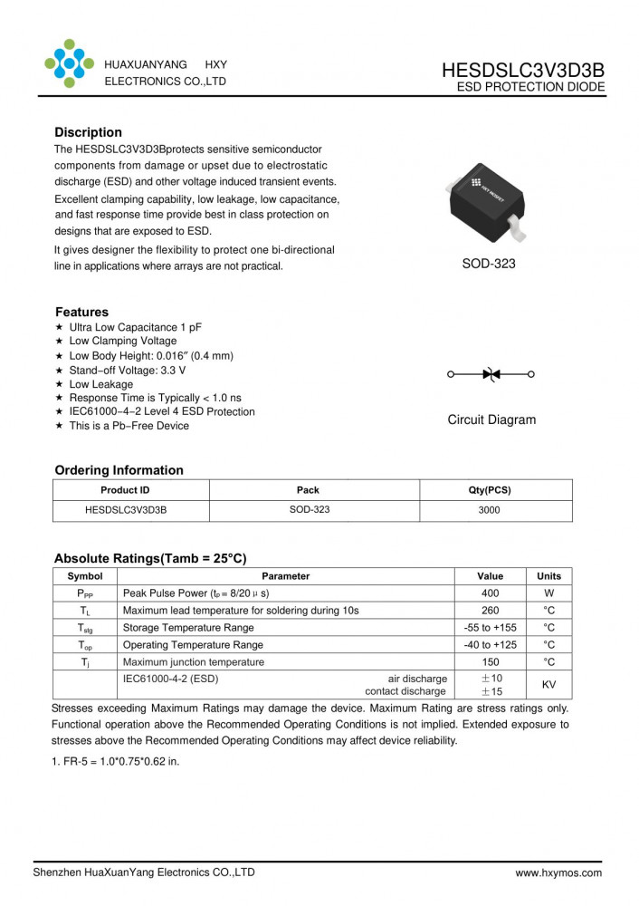 HESDSLC3V3D3B datasheet page 1