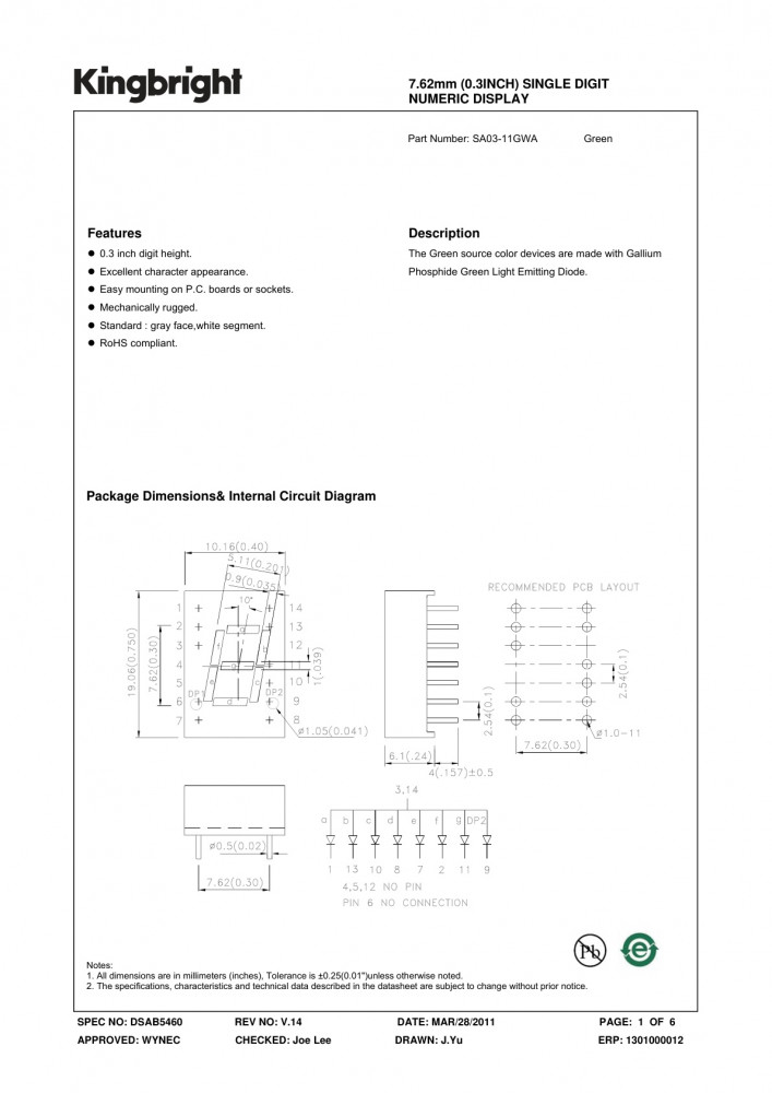 SA03-11GWA datasheet page 1
