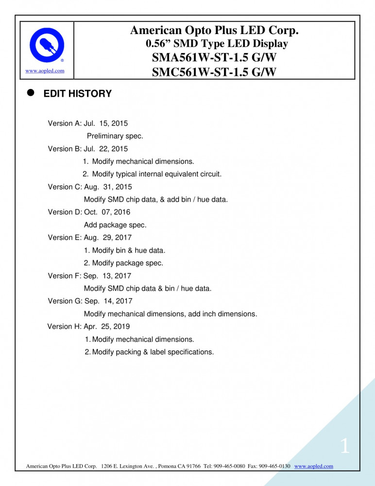 SMA561W-ST-1.5 G/W datasheet page 1