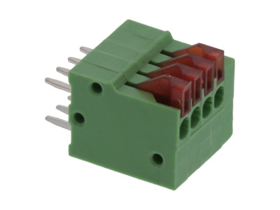 2.54mm Pitch, Eurostyle Fixed-Mount Push-Button Terminal Block, Vertical, 6A, 26-18 AWG, Green, 4 Circuits for sale