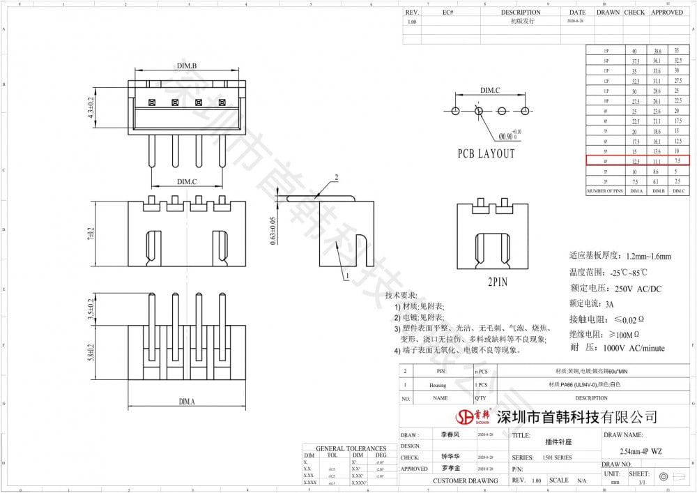 SHOU HAN 2.54mm-4P WZ specification page 1