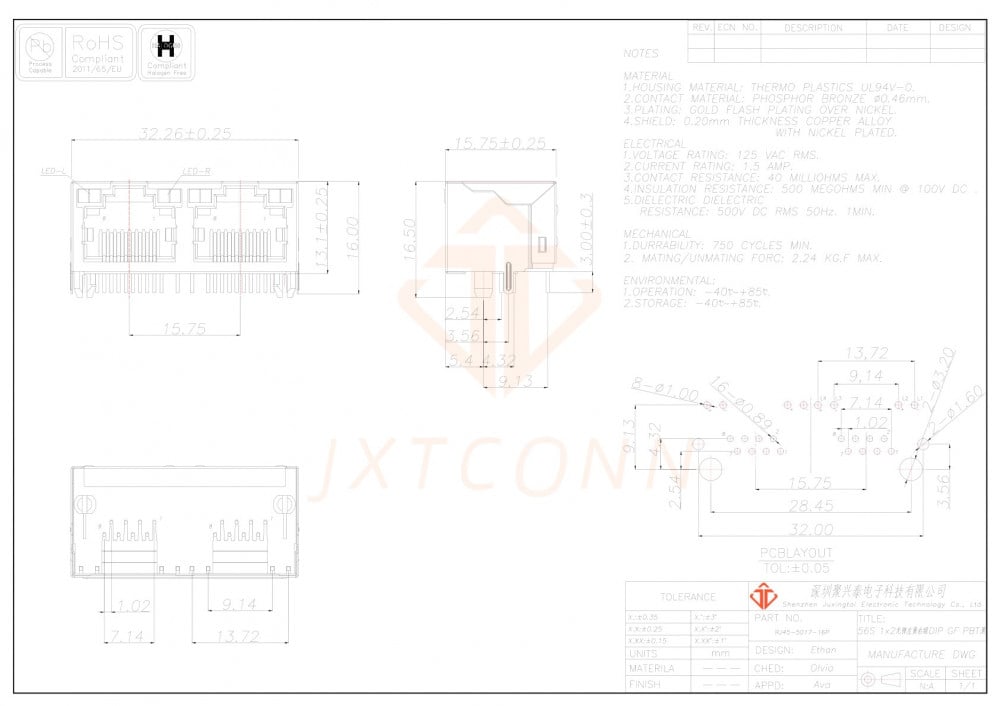 RJ45-5017-16P technical drawing preview