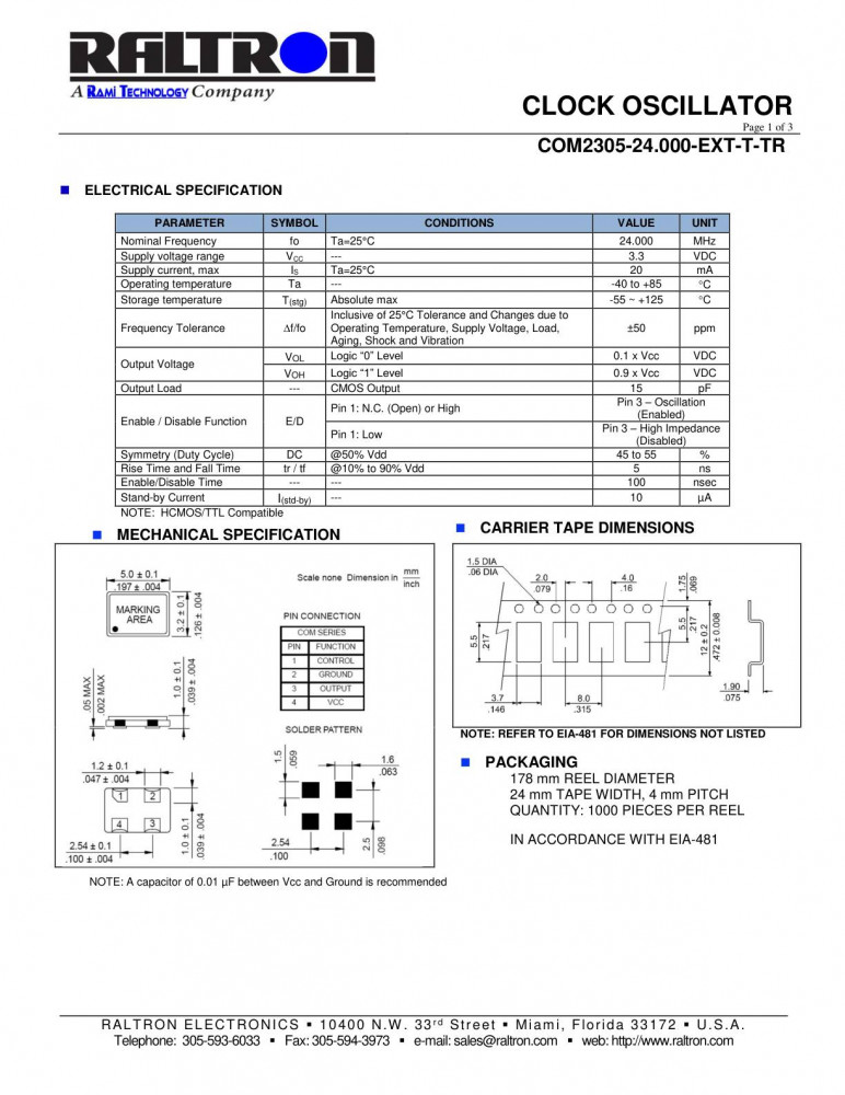 COM2305-24.000-EXT-T-TR technical document page 1