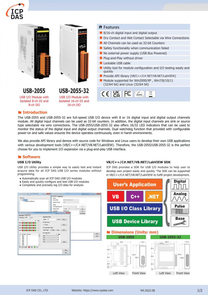 USB-2055-32 product documentation page 1