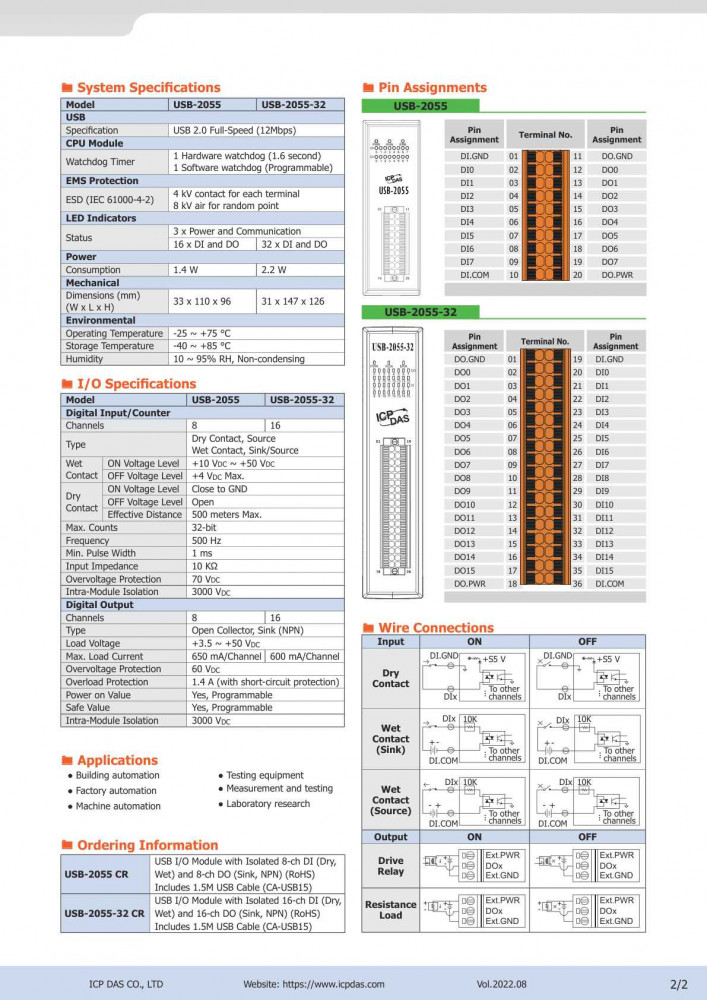 USB-2055-32 product documentation page 2