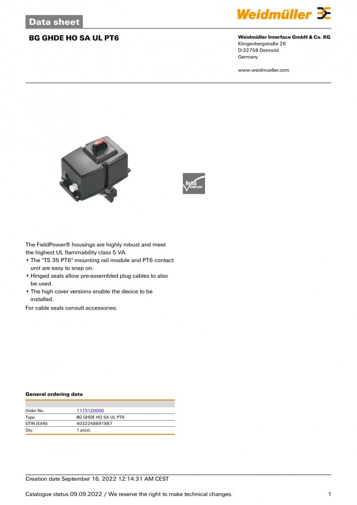 WEIDMULLER 1113120000 technical document page 1