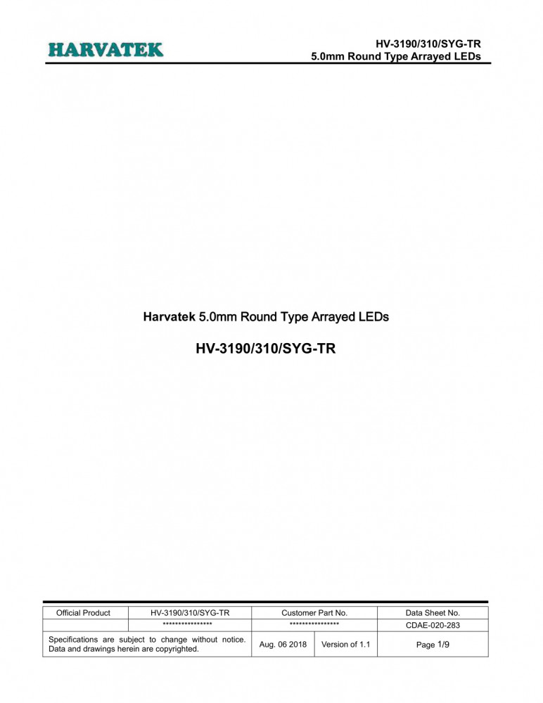 HV-3190/310/SYG-TR datasheet page 1