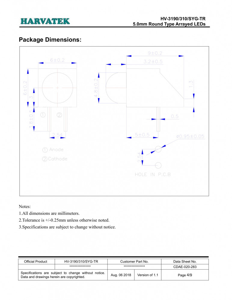 HV-3190/310/SYG-TR datasheet page 4