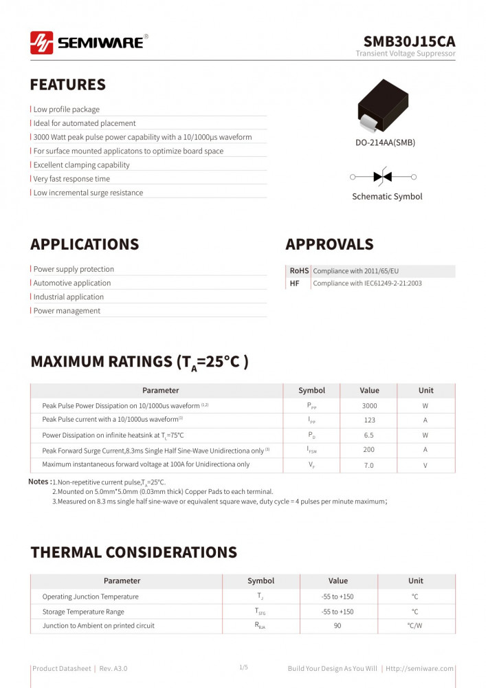 SMB30J15CA datasheet page 1