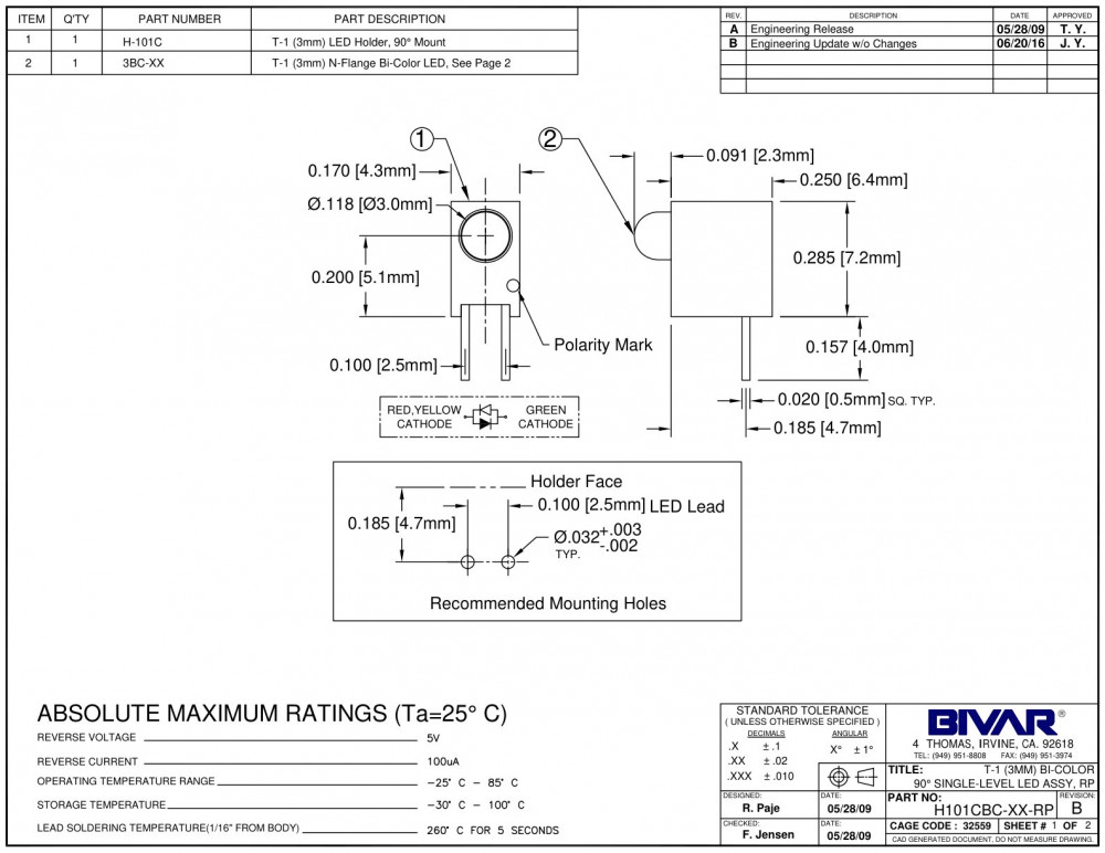 BIVAR H101CBC-RP technical drawing page 1