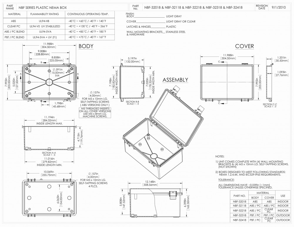 Bud Industries NBF Series plastic NEMA enclosure product documentation