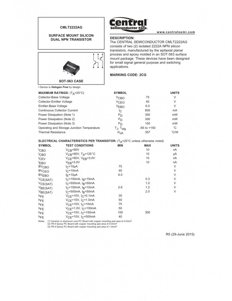 CMLT2222AG datasheet page 1