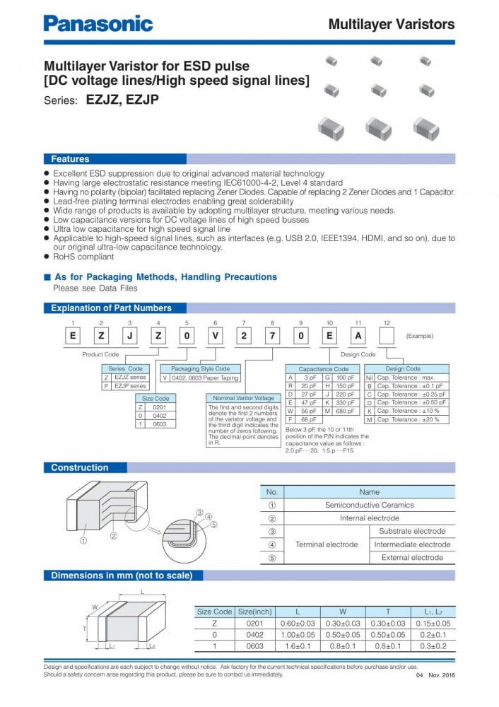 Panasonic EZJZ series technical document page 1