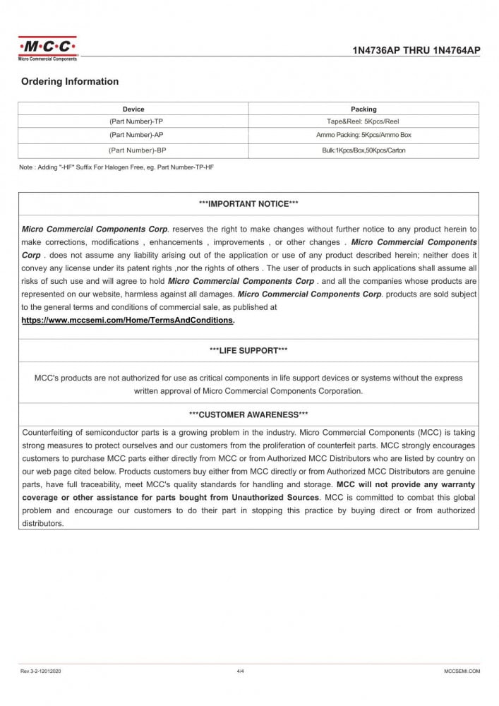 MCC 1N4742AP-TP datasheet page 4
