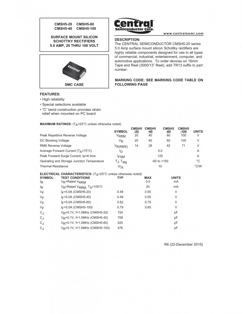 CMSH5-60 datasheet page 1