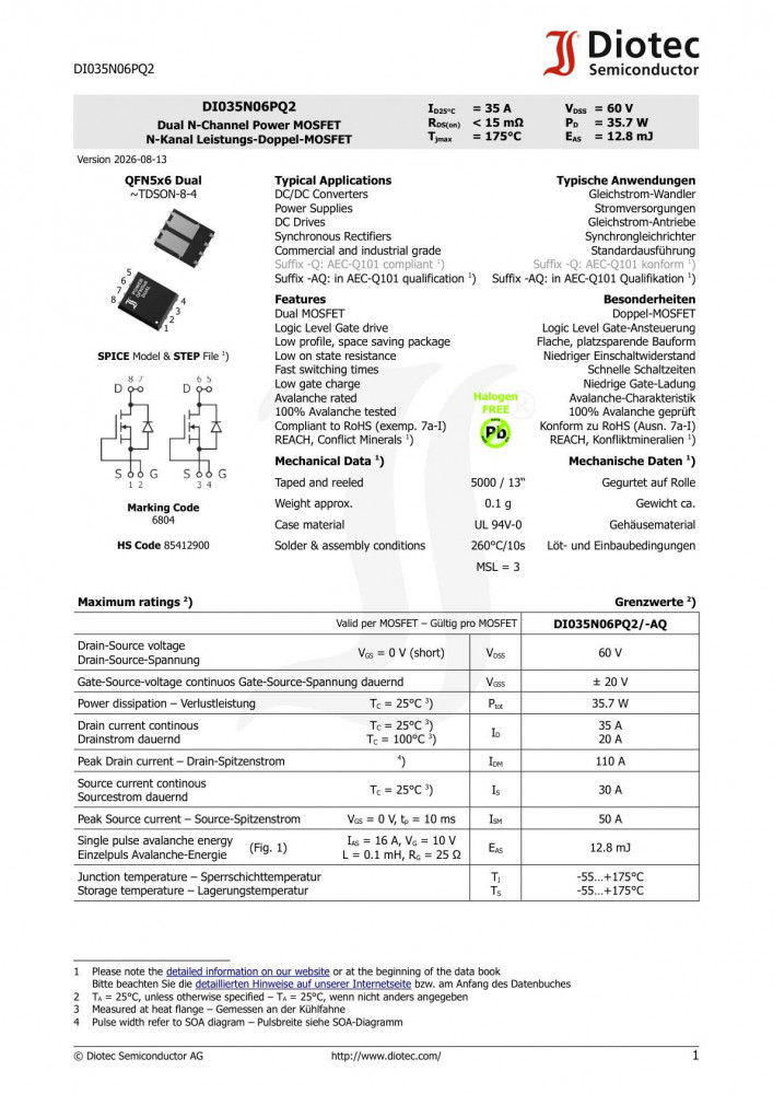 DI035N06PQ2 datasheet page 1