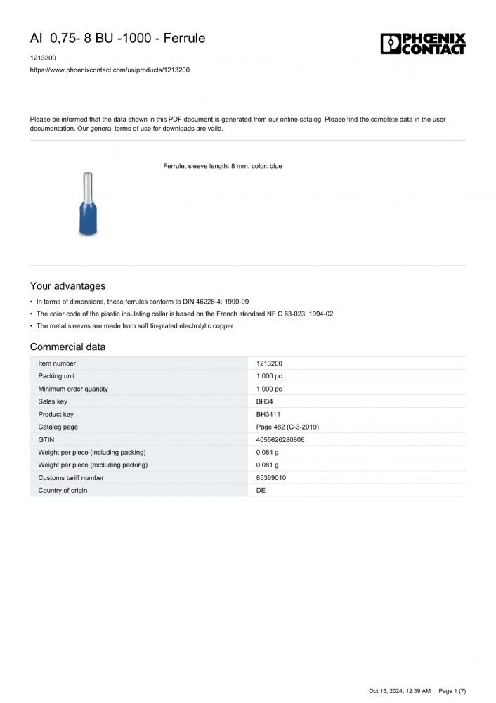 Phoenix Contact 1213200 product data page