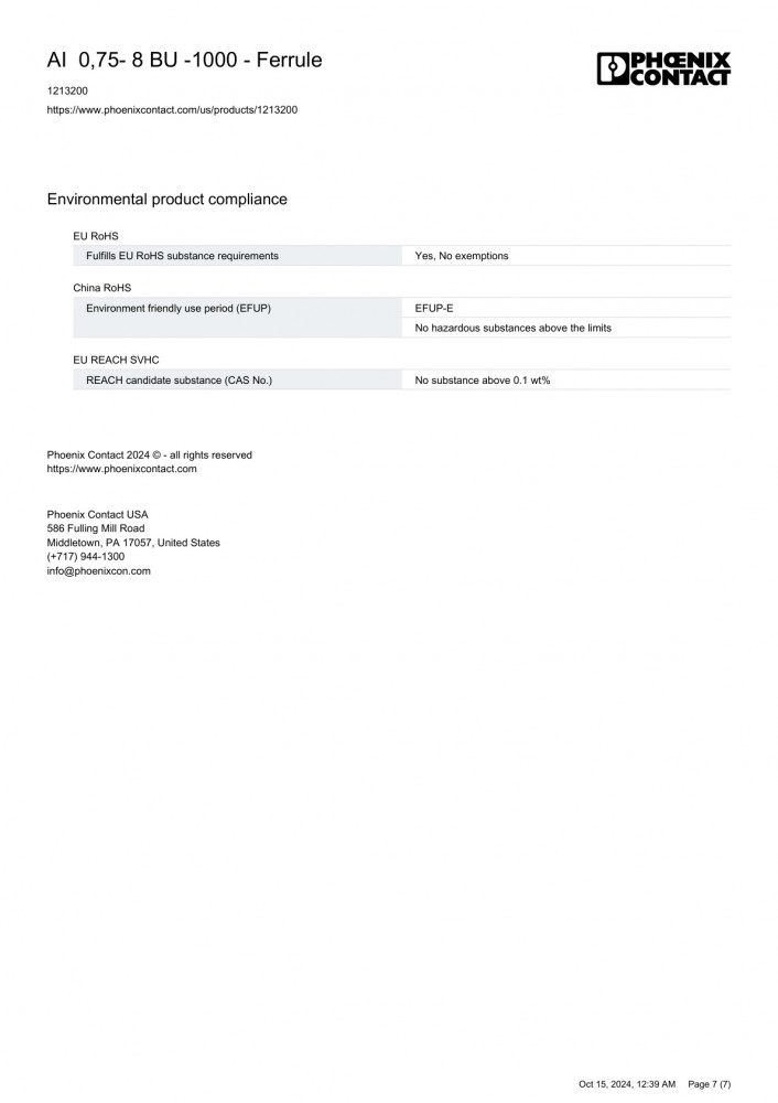 Phoenix Contact 1213200 compliance information